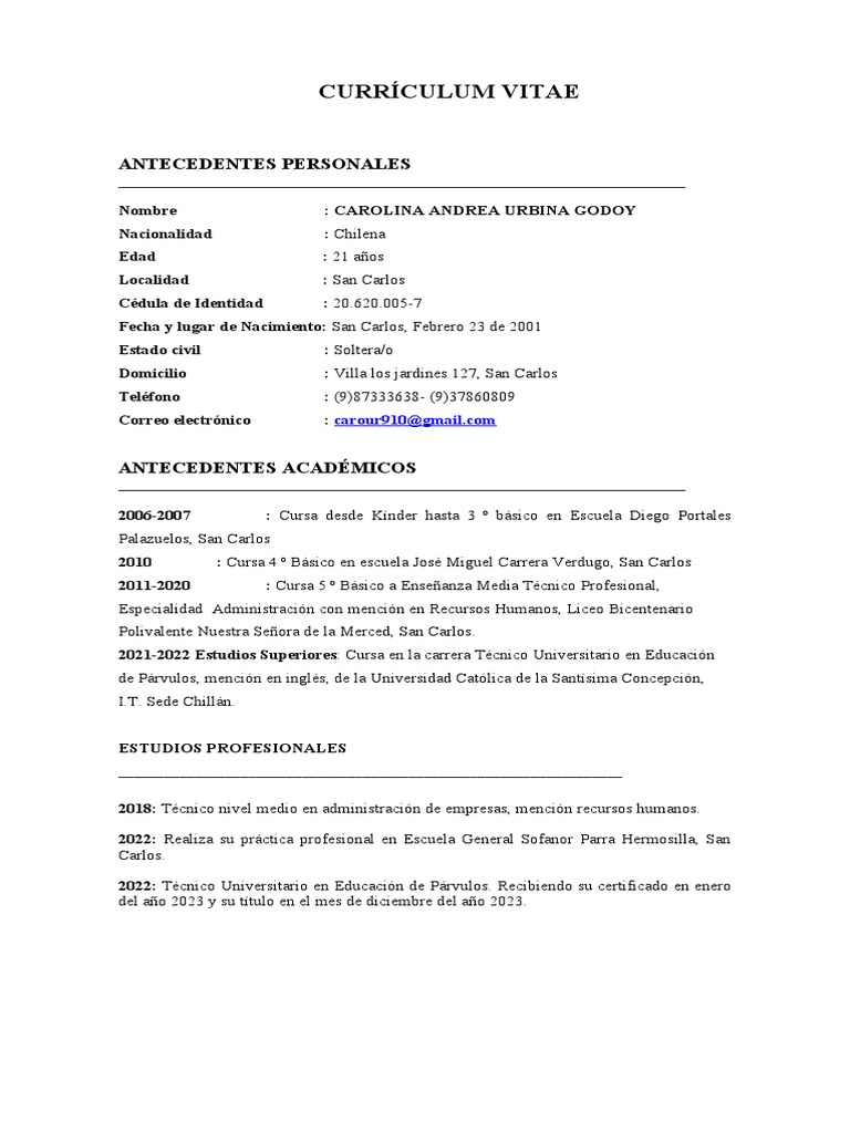 Curriculum Carolina | PDF