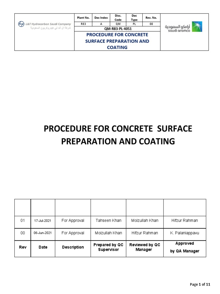 QM-R83-PL-4051 Procedure For Concrete Surface Preparation and Coating Rev. 01 | PDF | Concrete ...