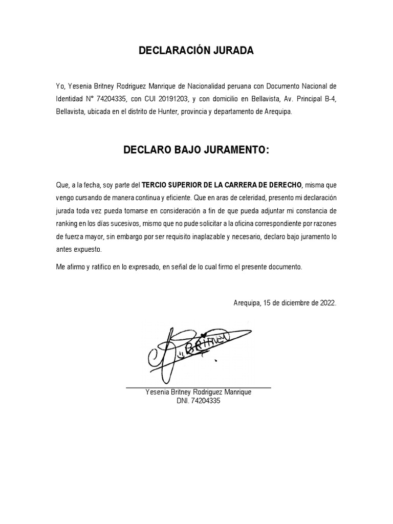 Declaración Jurada | PDF