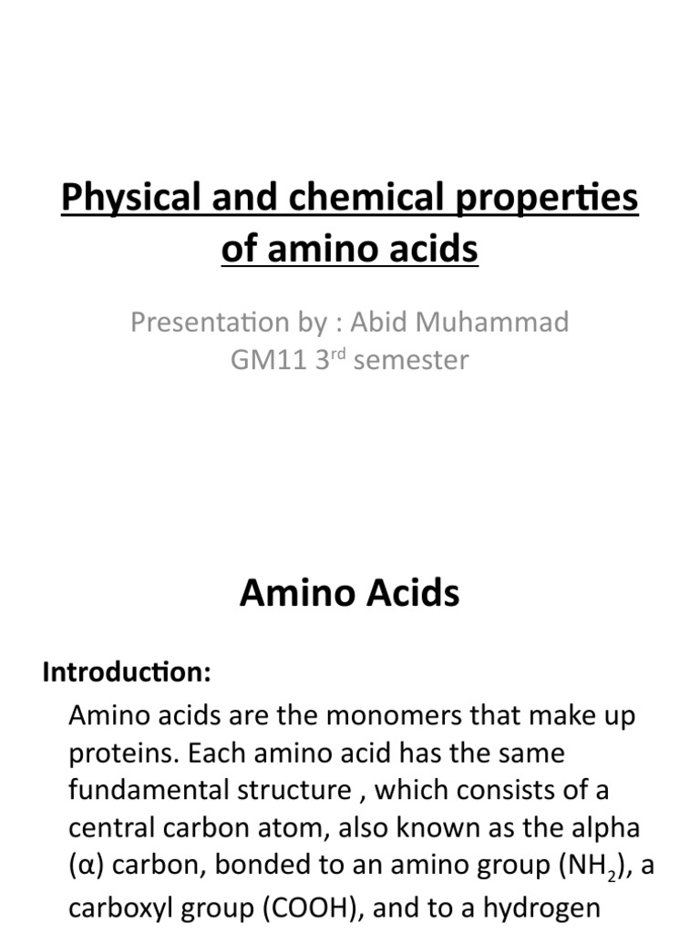 Physical and Chemical Properties of Amino Acidds | PDF | Amino Acid | Acid
