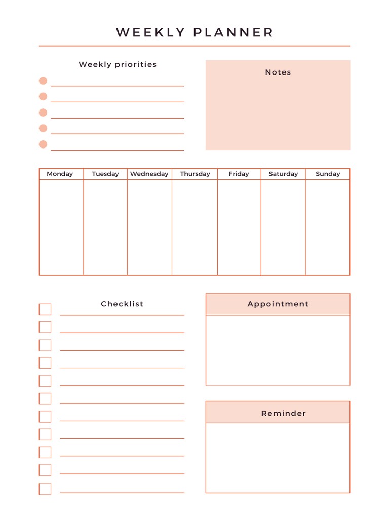 Pink Minimalist Weekly Planner | PDF