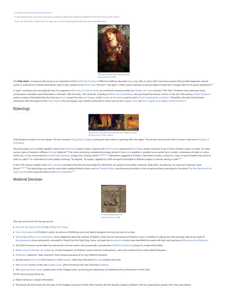 (WIKI) Holy Grail - Wikipedia | PDF | Holy Grail | Chalices