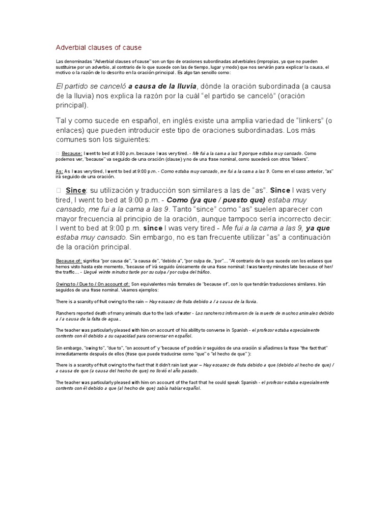 Adverbial Clauses of Cause - Teoría | PDF | Adverbio | Oración ...