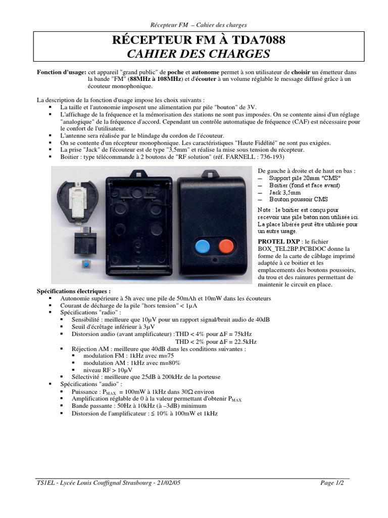 Récepteur FM TDA7088: Spécifications | PDF | Télécommunications ...