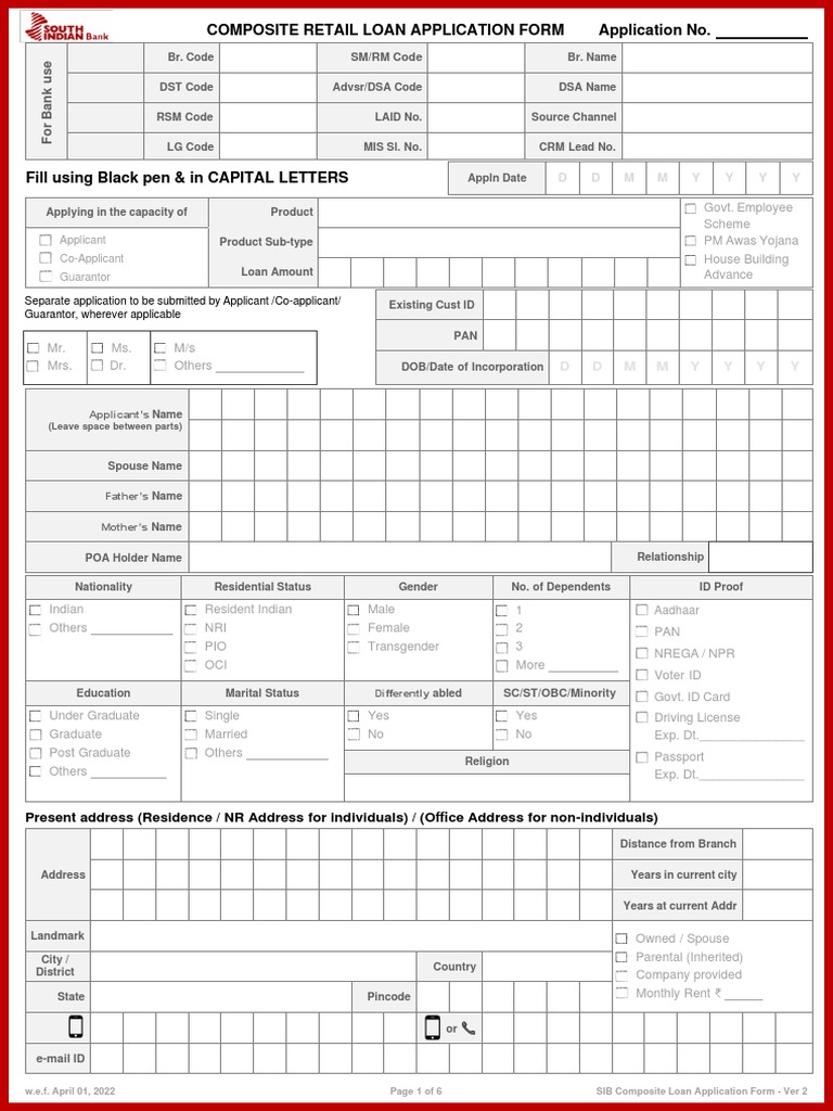 Composite Retail Loan Application Form | PDF | Banks | Loans