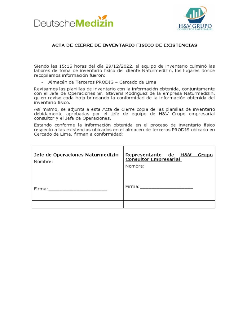 Acta de Cierre de Inventario Físico | PDF