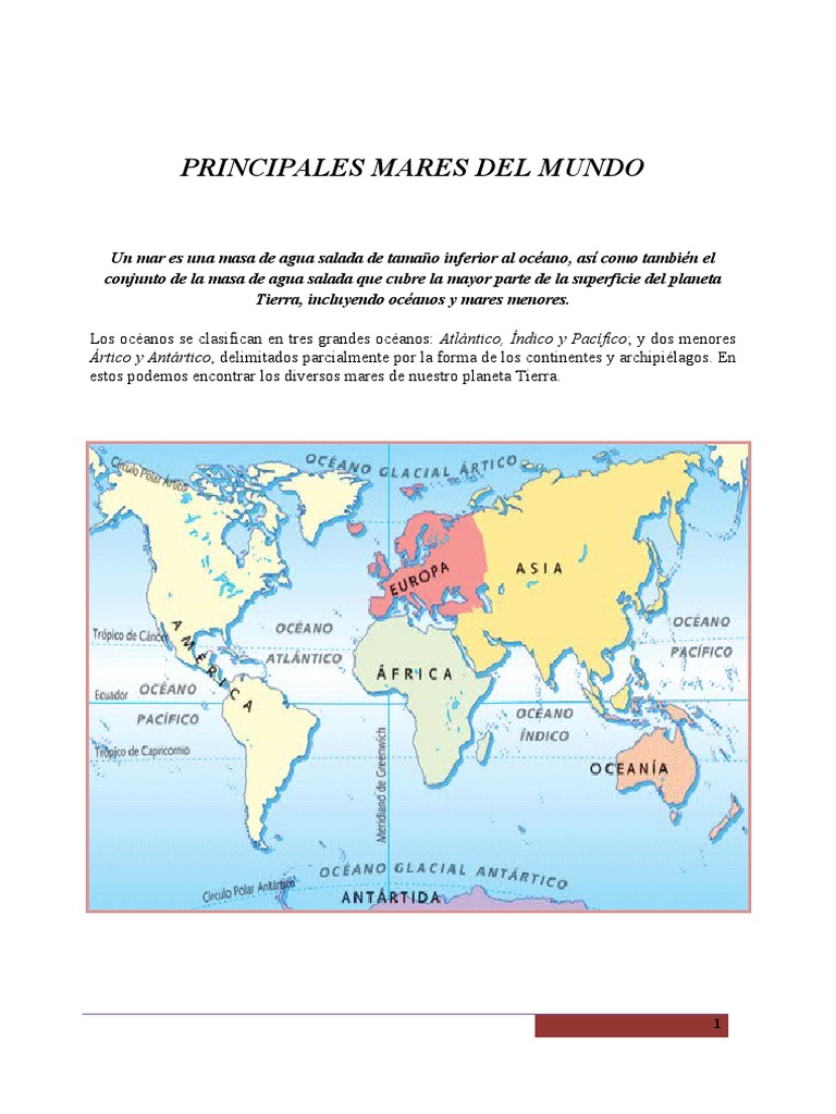 Mapa Del Mundo Océanos Y Mares