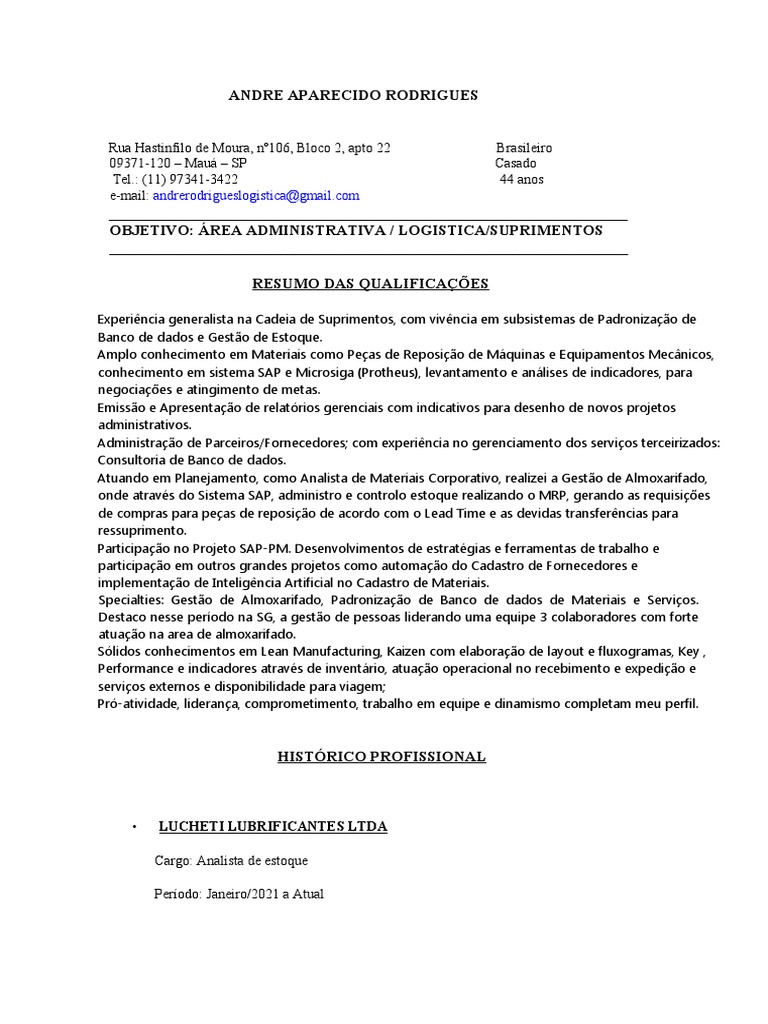 Curriculo Andre | PDF | Logística | Cadeia de suprimentos