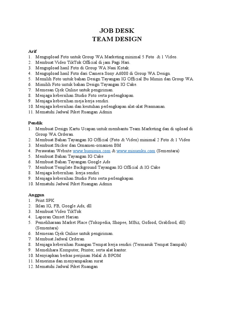 Job Desk Tim Marketing dan Design | PDF