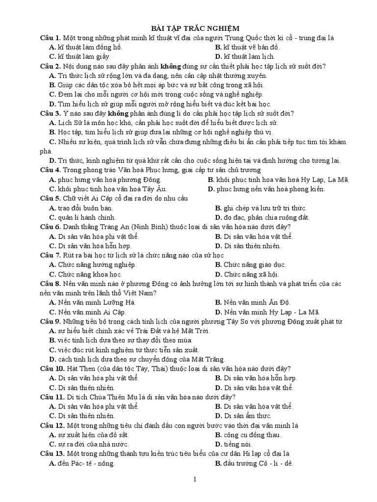 Bài tập TN sử 10 ckì 1 | PDF