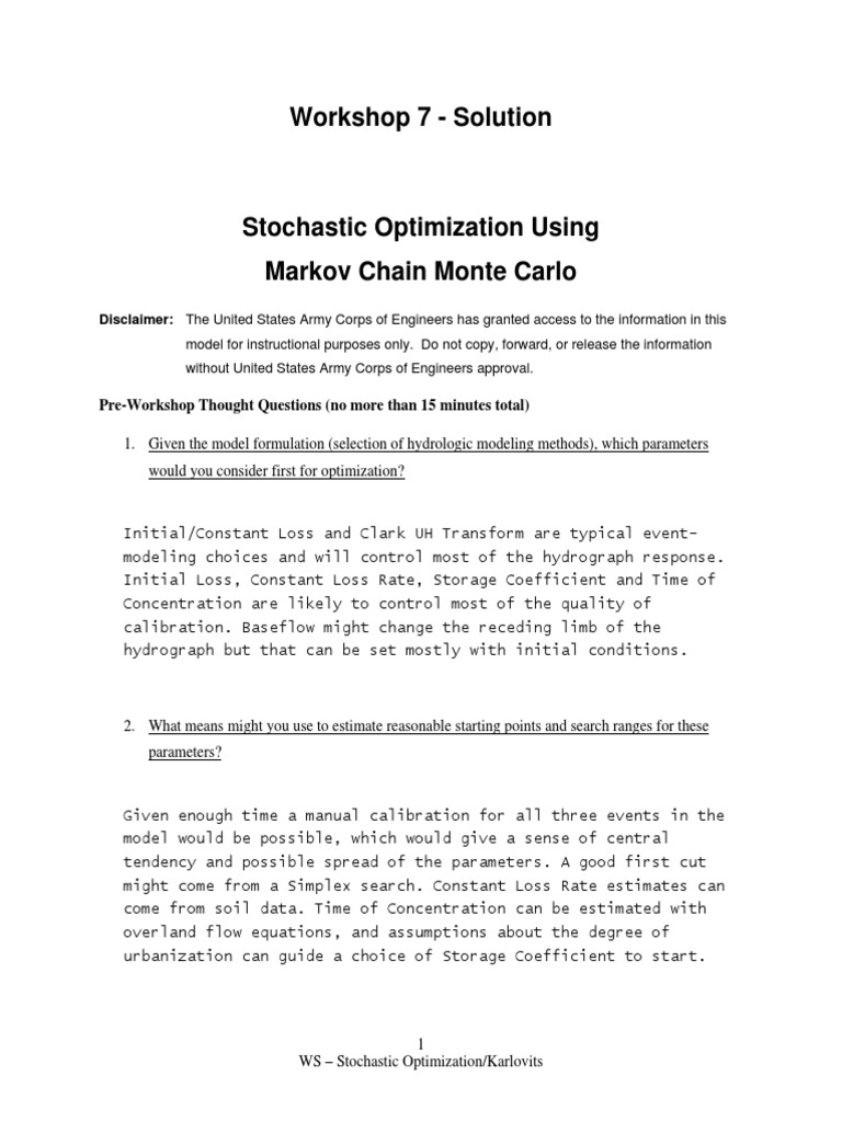 WS7 Markhov Chain Monte Carlo Optimization | PDF | Variance | Mathematical Optimization
