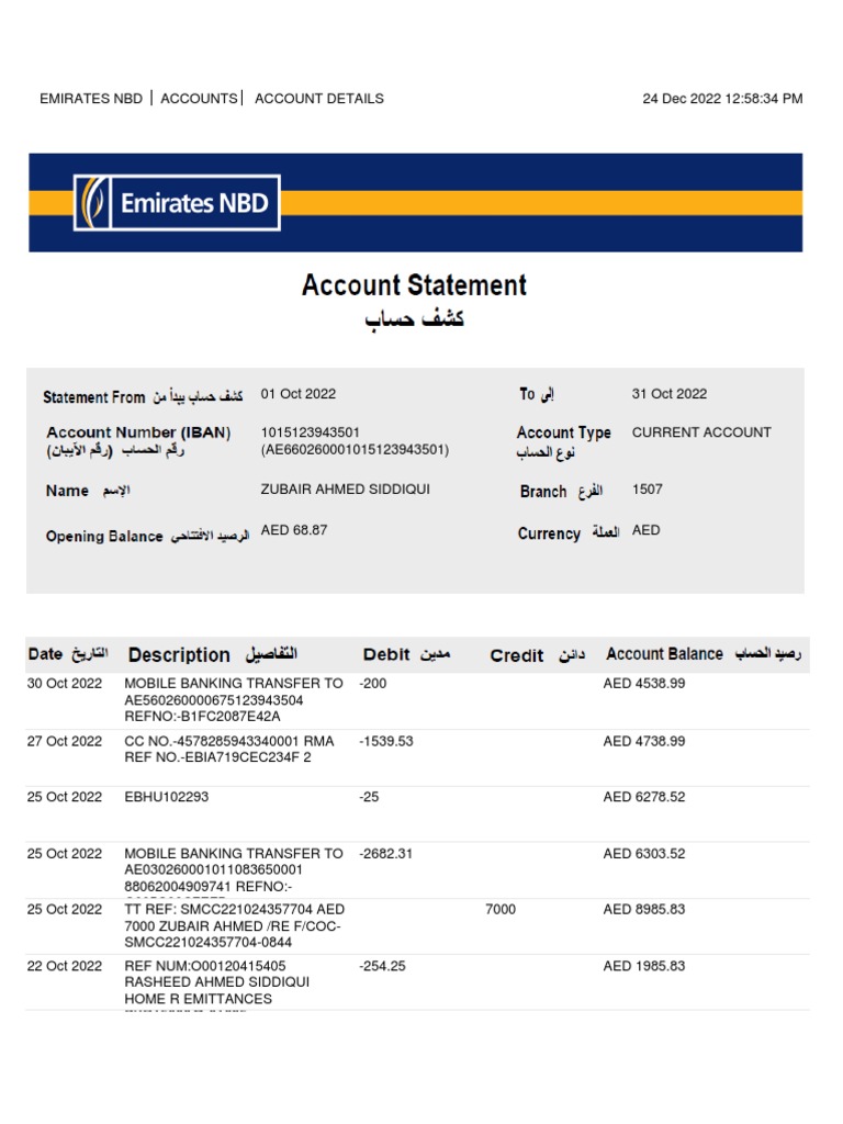 ENBD Bank Statement October-2022 | PDF