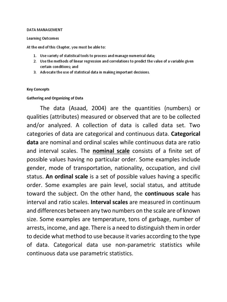 Data Management | PDF | Mode (Statistics) | Level Of Measurement