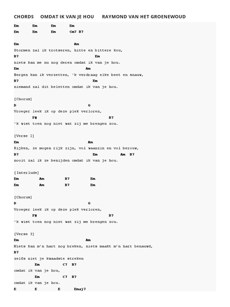 CHORDS OMdat Ik Van Je Hou Raymond Van Het Groenewoud | PDF