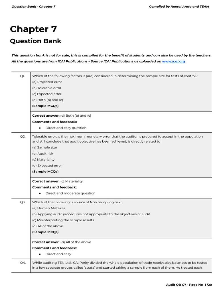 C7 Audit Question Bank | PDF