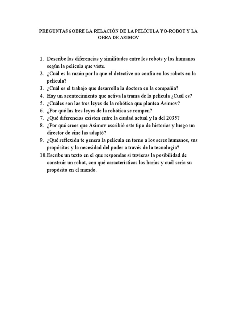 Relación entre "Yo, Robot" y Asimov | PDF