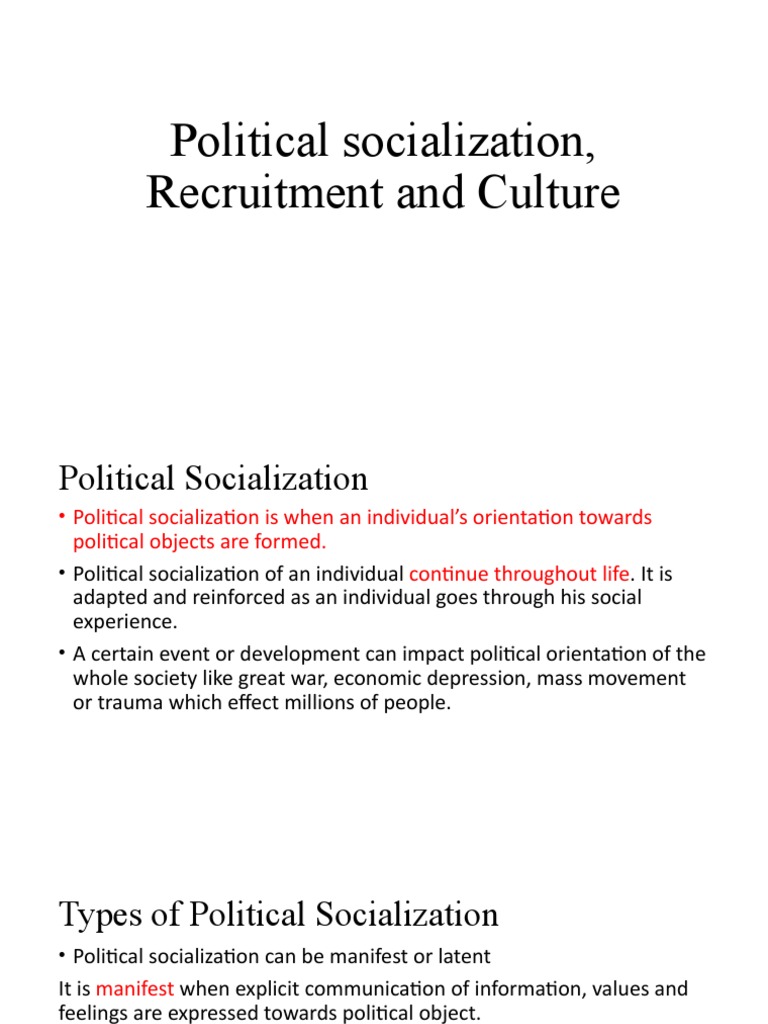 Political Socialization Recruitment and Culture | PDF | Socialization ... Political Socialization Recruitment and Culture | PDF | Socialization ...