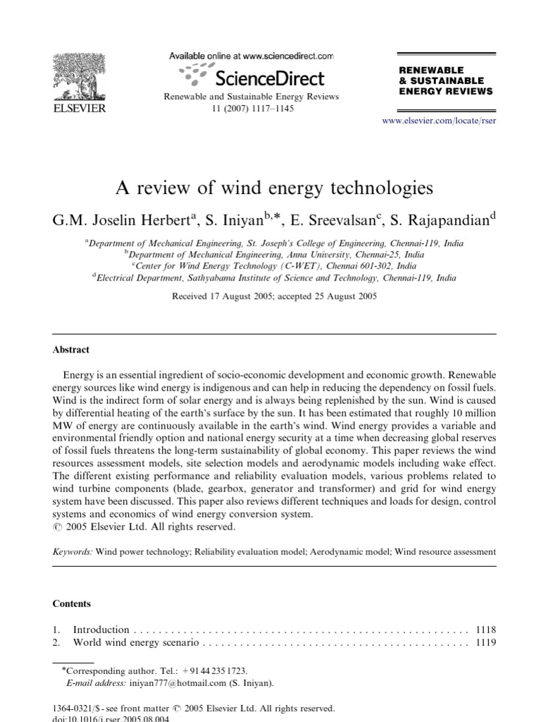 A Review of Wind Energy Technologies | PDF | Wind Power | Wind Turbine