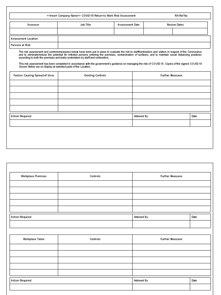COVID-19 Return To Work Risk Assessment Form | PDF