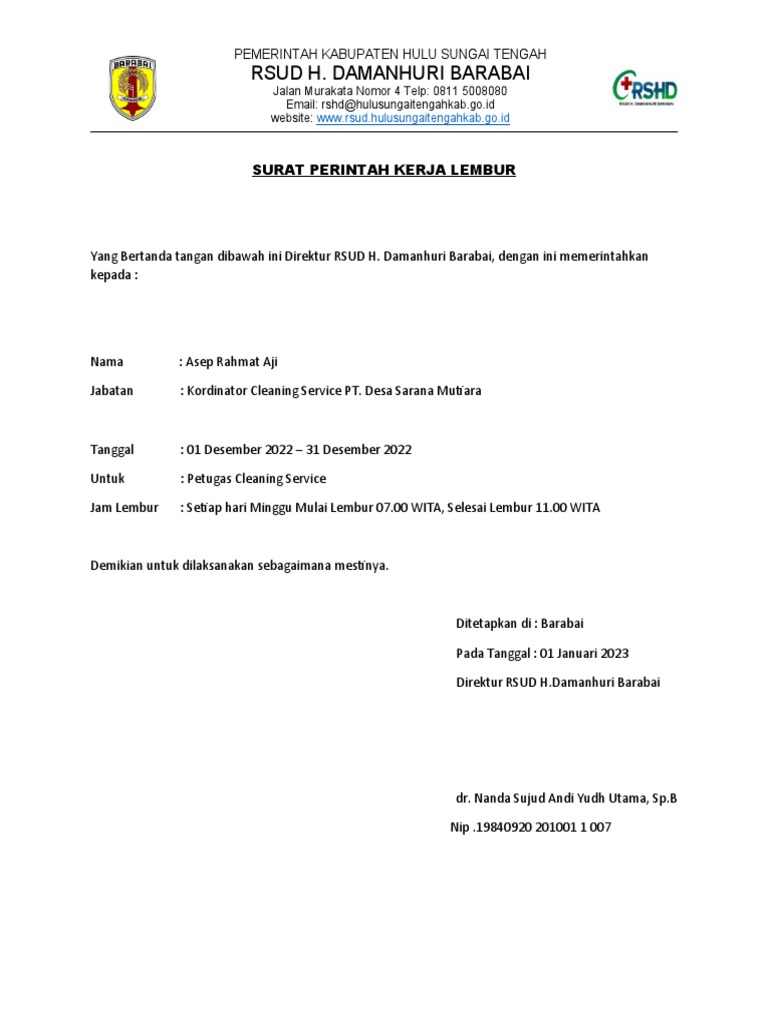 Surat Perintah Lembur CS 2023 | PDF