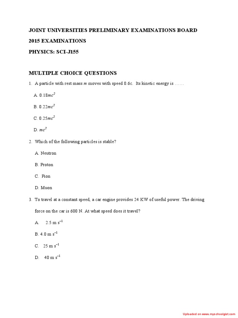 JUPEB Physics2015 | PDF | Electronvolt | Electron