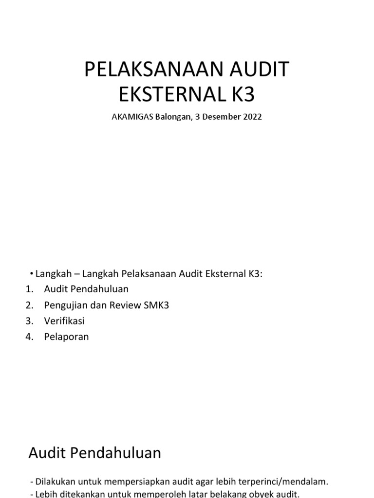 Pelaksanaan Audit Eksternal K3 | PDF