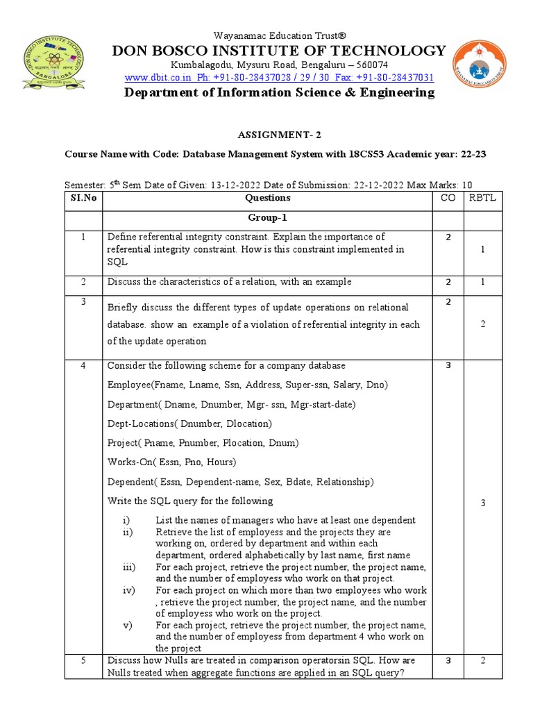 DBMS Assignment 2 | PDF | Relational Model | Databases