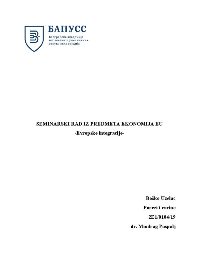 Seminarski Rad Iz Predmeta Ekonomija Eu | PDF