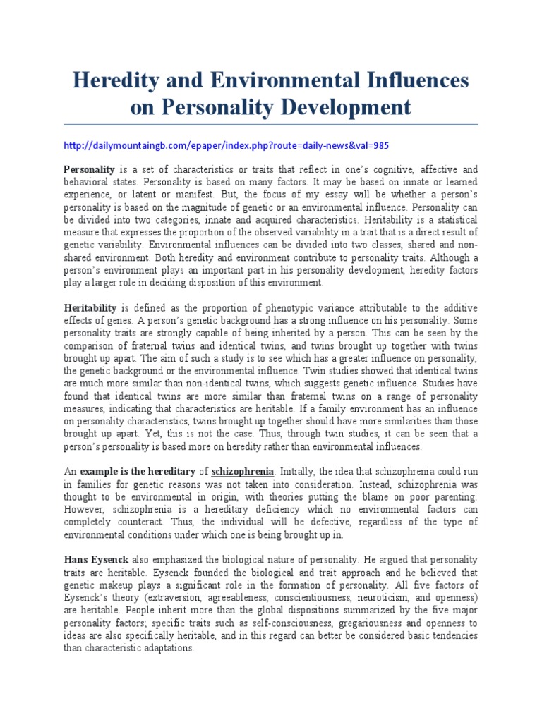 Article - Heredity and Environmental Influences On Personality ...