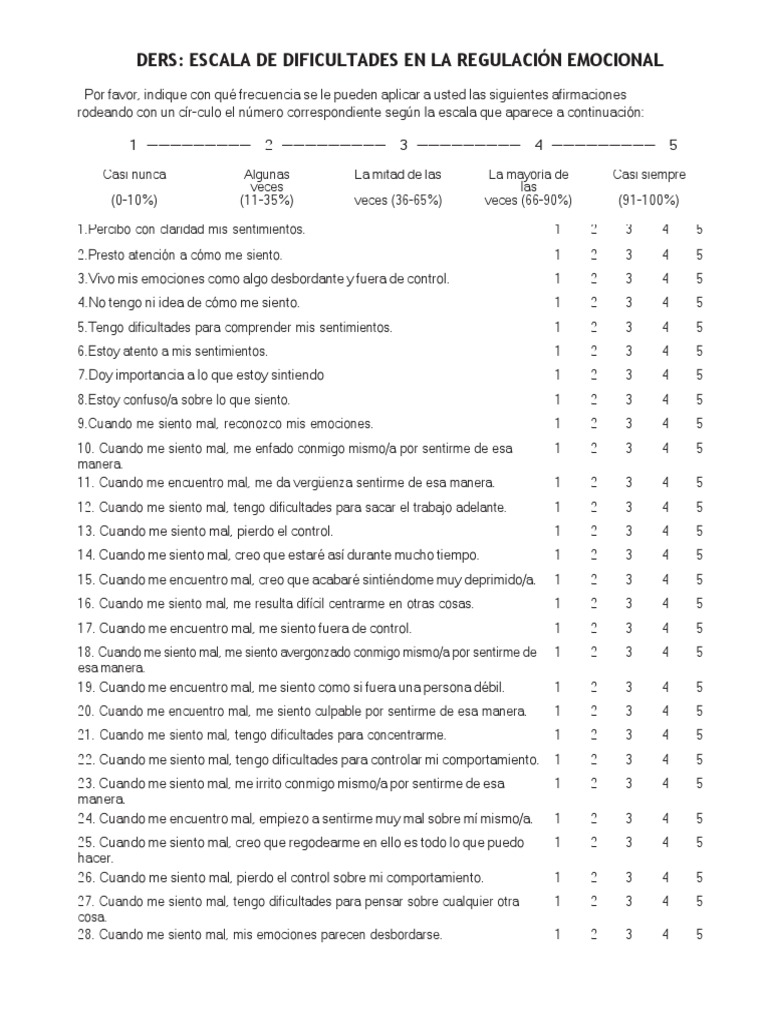 DERS Escala Regulacion Emocional | PDF