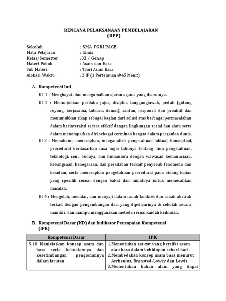 RPP Teori Asam Basa | PDF | Sains & Matematika