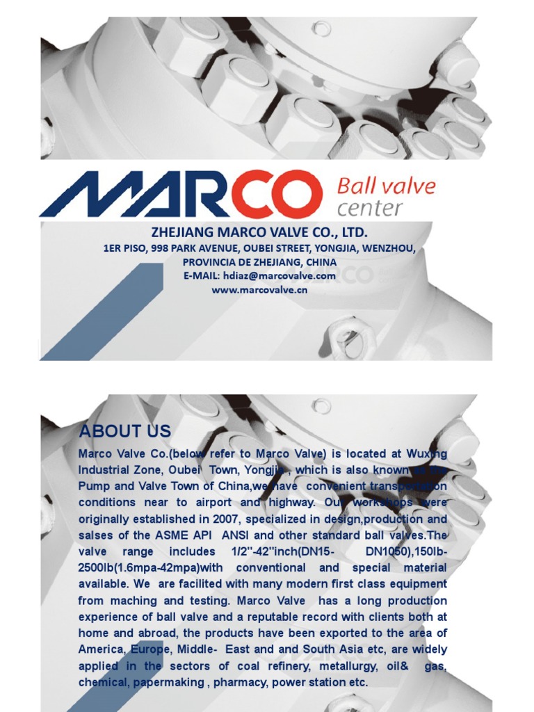 Zhejiang Marco Valve Co., Ltd. Introduction | PDF | Valve | Wear