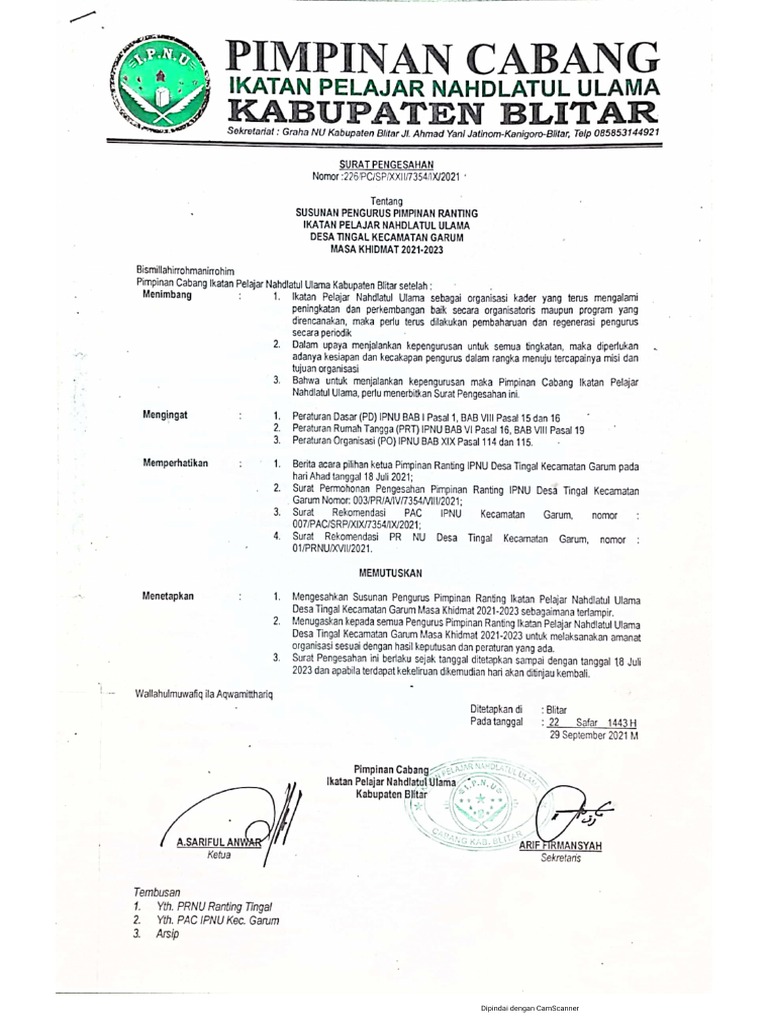 SP Ipnu Ippnu Ranting Tingal 21-23 | PDF