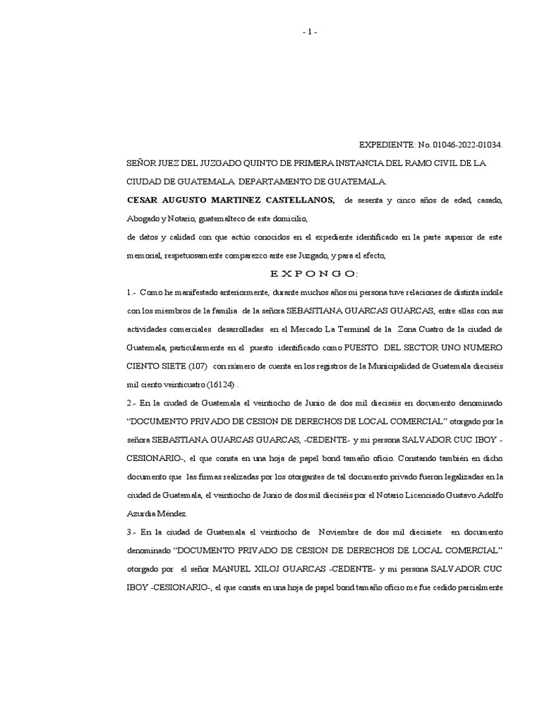 Evacuar Audiencia en Juzgado de Asuntos Municipales Ciudad Guatemala. Salvador Cuc Iboy | PDF ...
