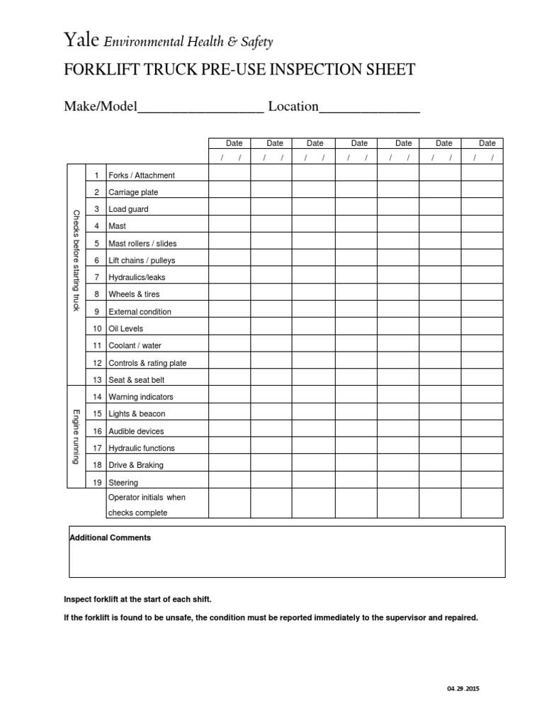 Pre-Use Forklift Inspection Sheet: Ensuring Safety Through Daily ...
