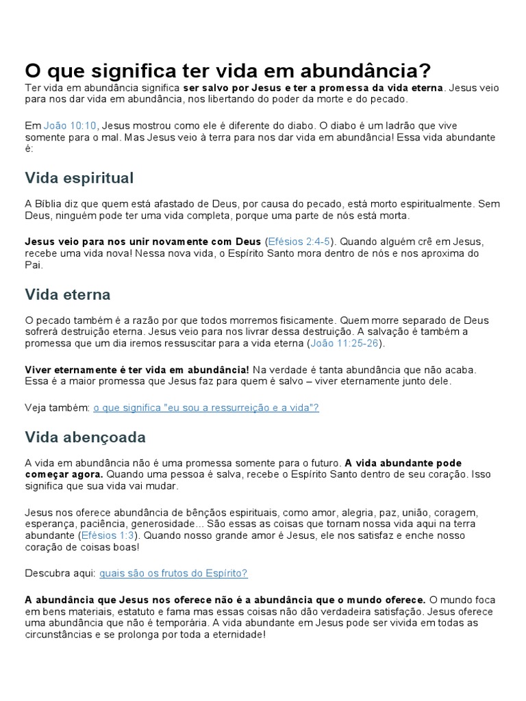 O Que Significa Ter Vida em Abundância | PDF