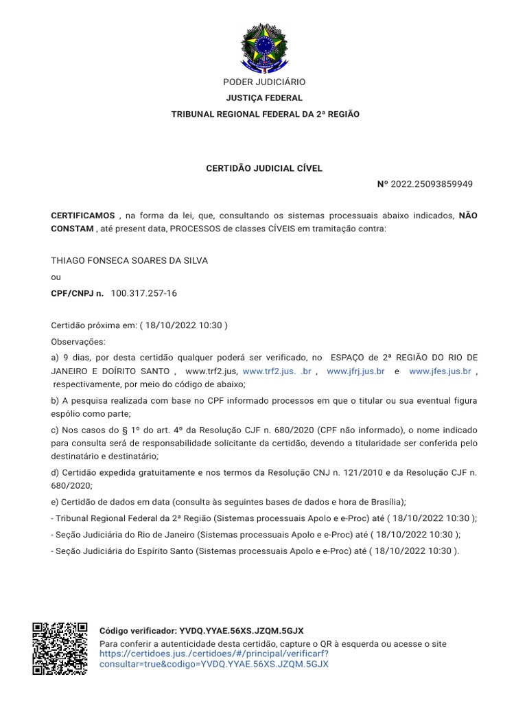 Resultado Da Consulta - Certidões TRF2 | PDF