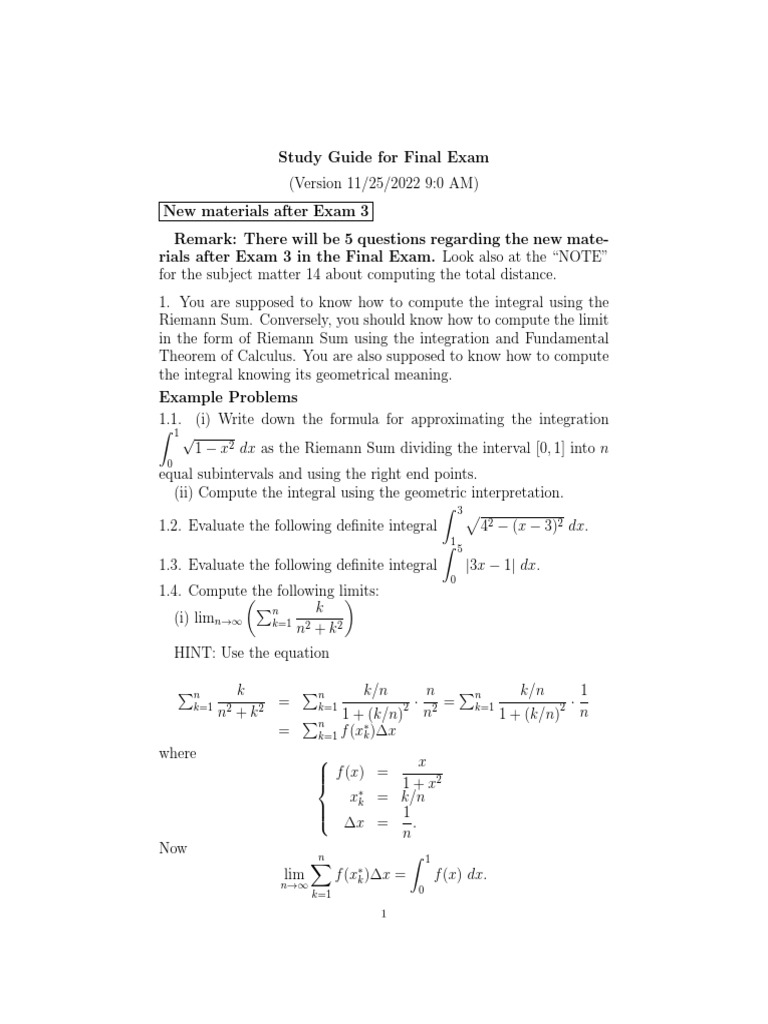 MA 165 Final Exam Study Guide | PDF | Integral | Function (Mathematics)