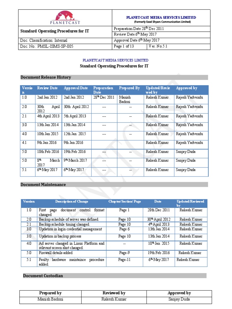 Pmsl Isms Sp 005 Standard Operating Procedure For It Pdf Backup