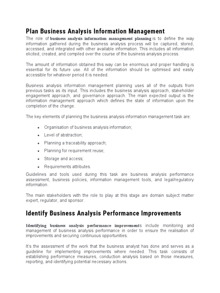 Plan Business Analysis Information Management | PDF | Business Analysis ...