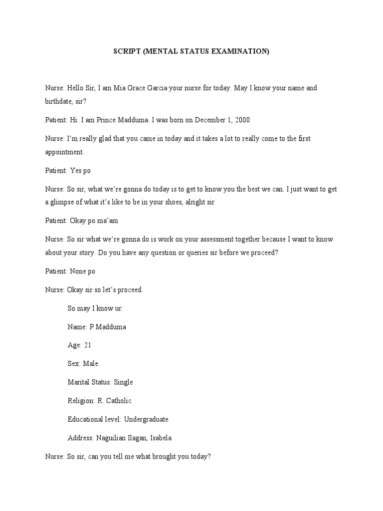 SCRIPT | PDF | Nursing | Cognition