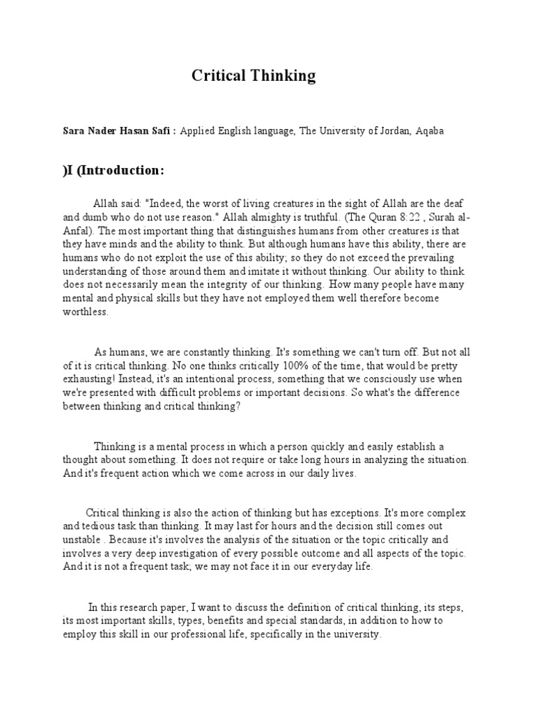 Critical Thinking | PDF | Critical Thinking | Thought