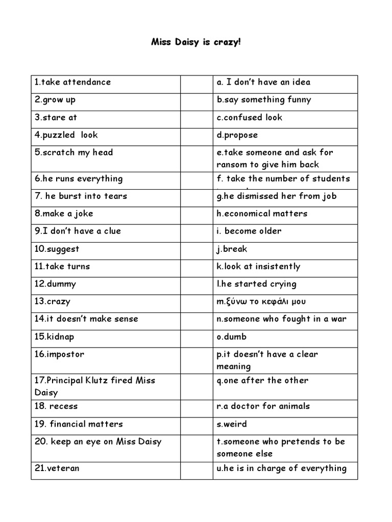 Miss Daisy Is Crazy - Revision Vocabulary | PDF
