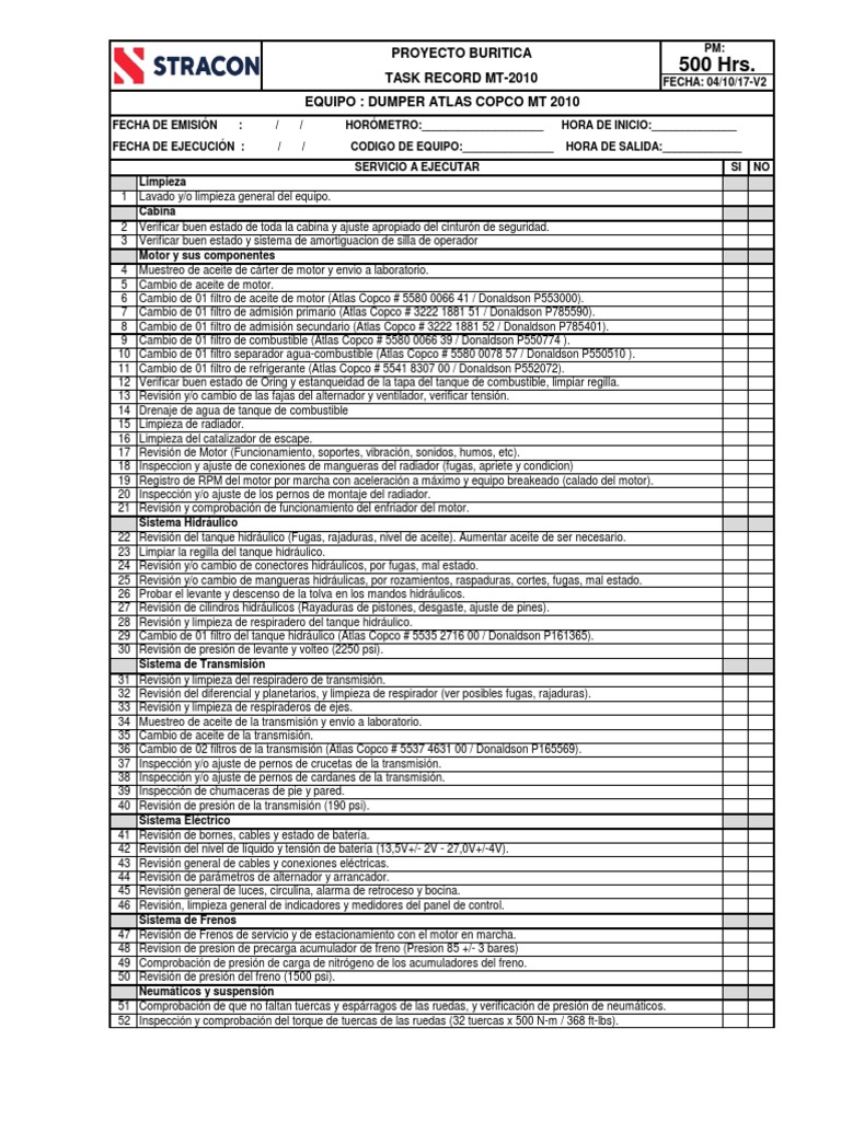 Mantenimiento Dumper MT2010 | PDF | Bienes manufacturados | Ingeniería ...