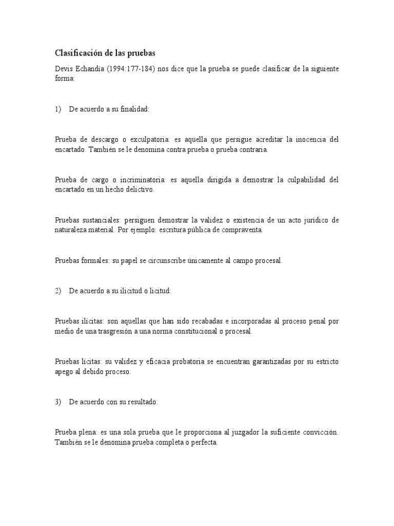 Clasificación de las pruebas | PDF | Evidencia (ley) | Justicia penal