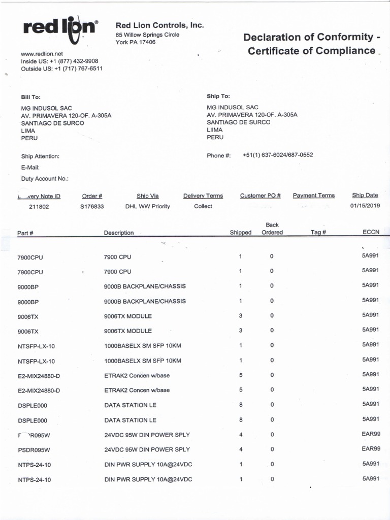 Declaration of Conformity - Red Lion | PDF