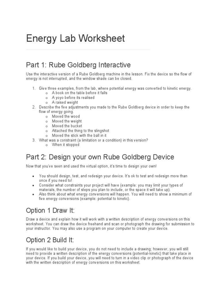 The Lab Worksheet1 | PDF | Kinetic Energy | Physical Quantities