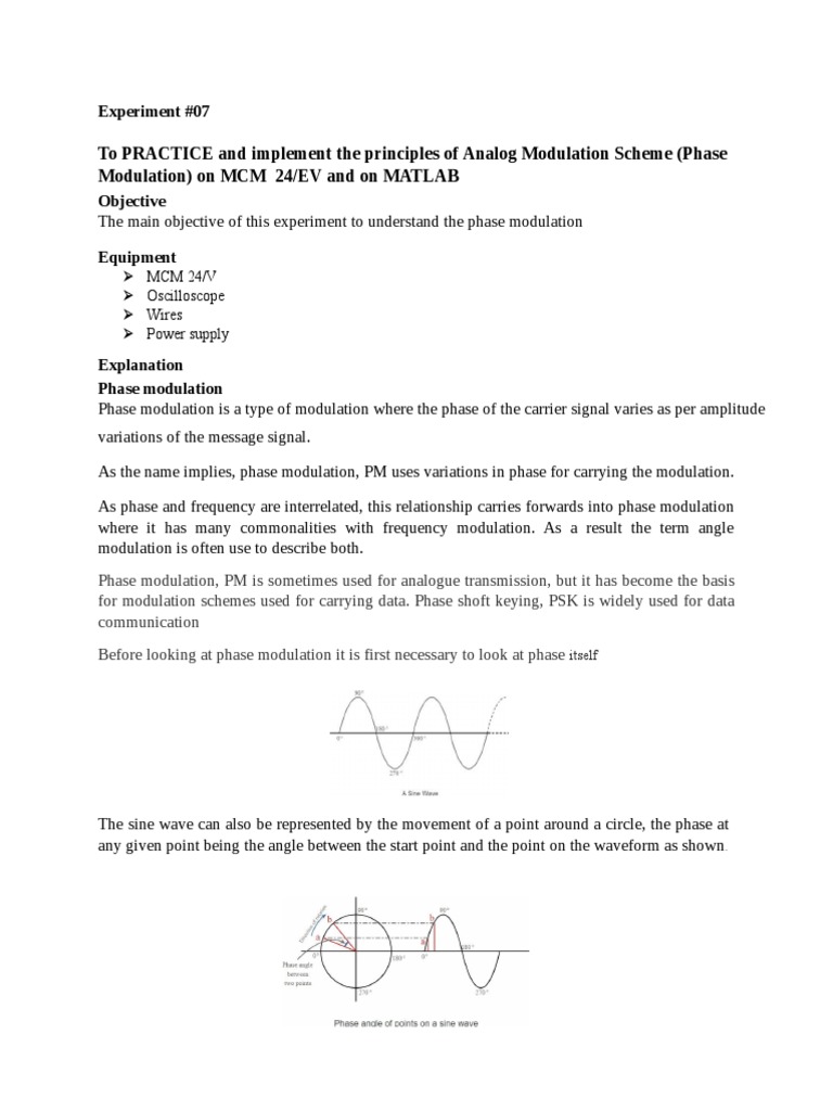 Implement Phase Modulation & Analyze Superhet Receiver Parameters in MATLAB | PDF | Modulation ...