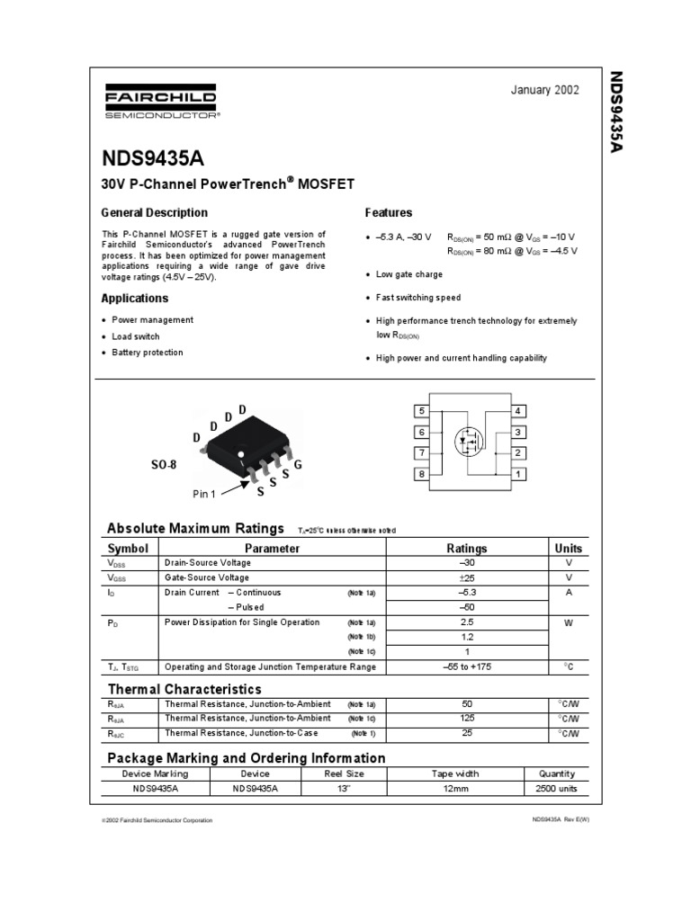 Nds 9435 A | PDF | Field Effect Transistor | Mosfet