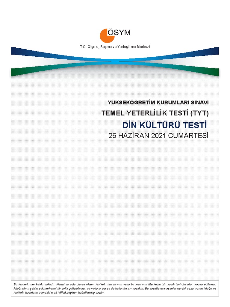 2021 Tyt Din Kulturu Cikmis Sorular | PDF